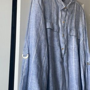 Ellen Tracy | Tops | Ellen Tracy Blue And White Linen Top 34 Sleeves ...